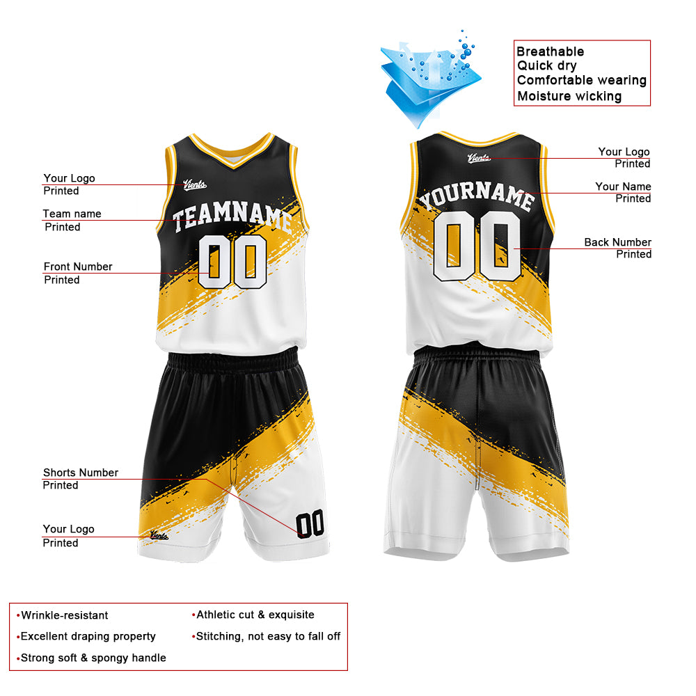 Custom Reversible Basketball Suit for Adults and Kids Black-Orange-Whi ...